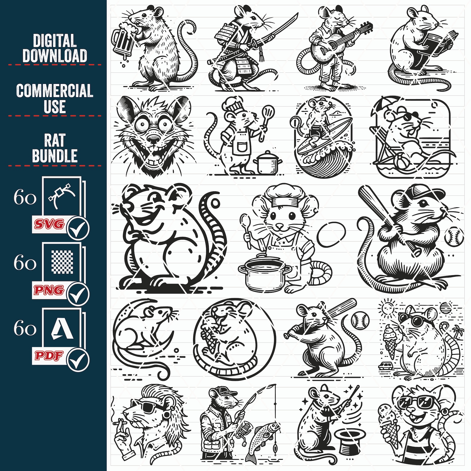 RAT SVG Png Mega Bundle, Cute Rat Svg, Rat Clipart, Rat Cut Files for ...