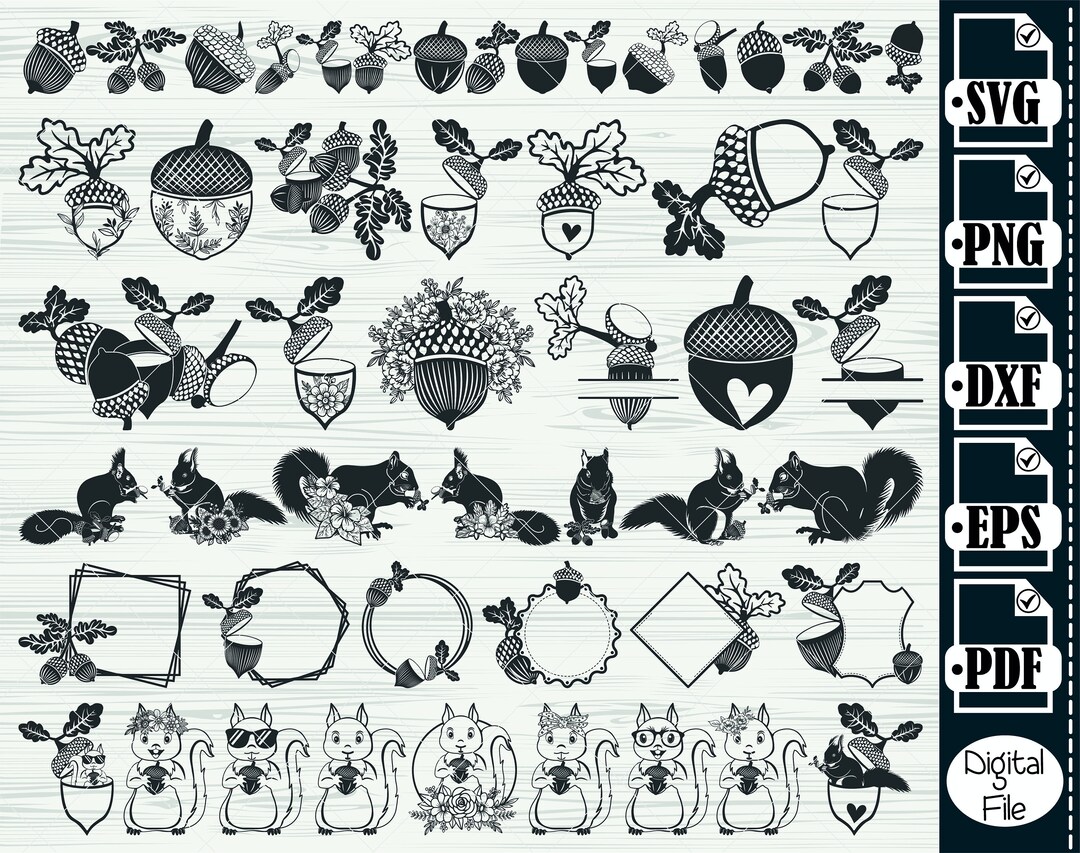 Acorn Squirrel Svg File,1, Floral Squirrel Svg, Acorns and Leaves, Oak ...