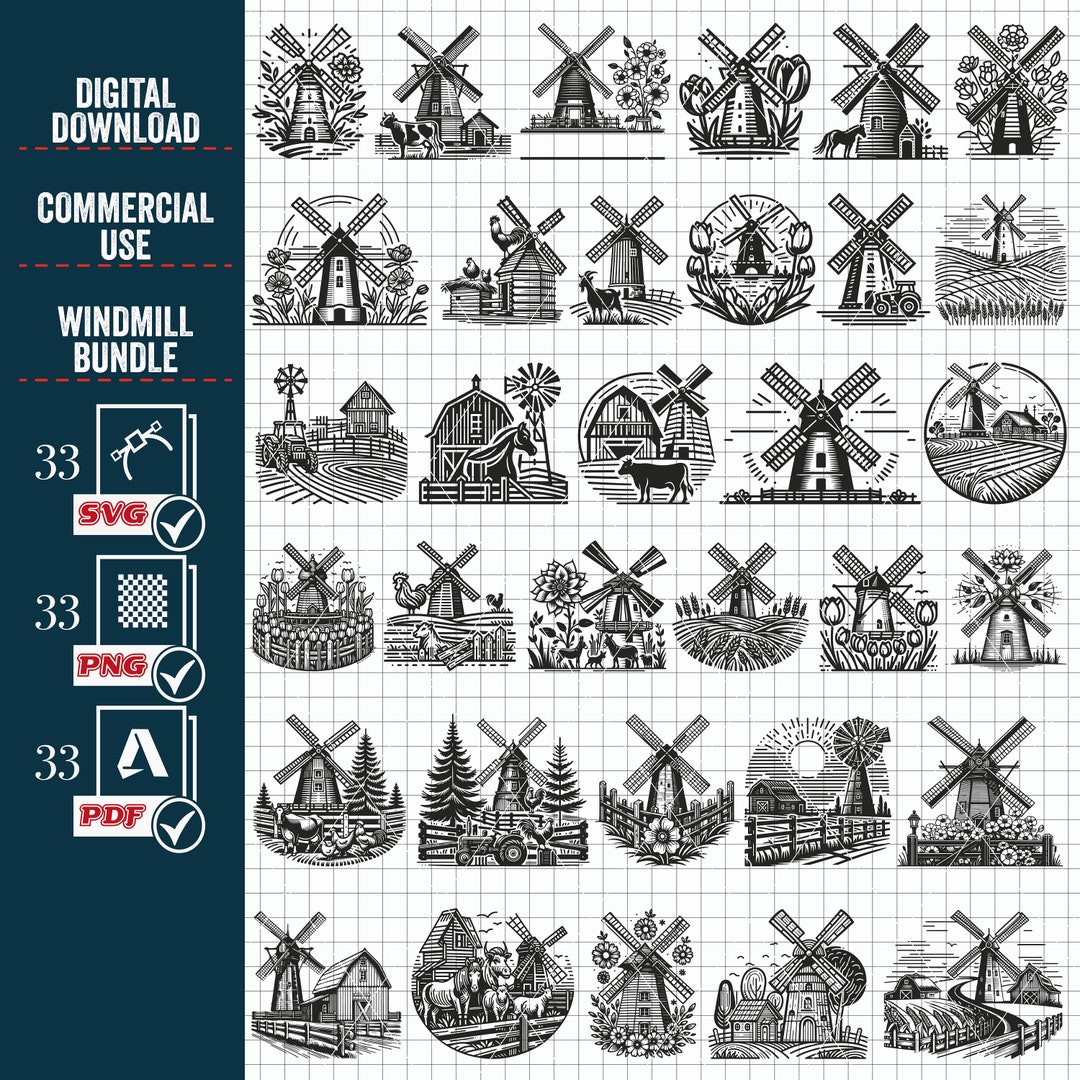 WINDMILL SVG PNG Big Bundle,#2, Dutch Svg, Floral Windmill Svg, Farm ...