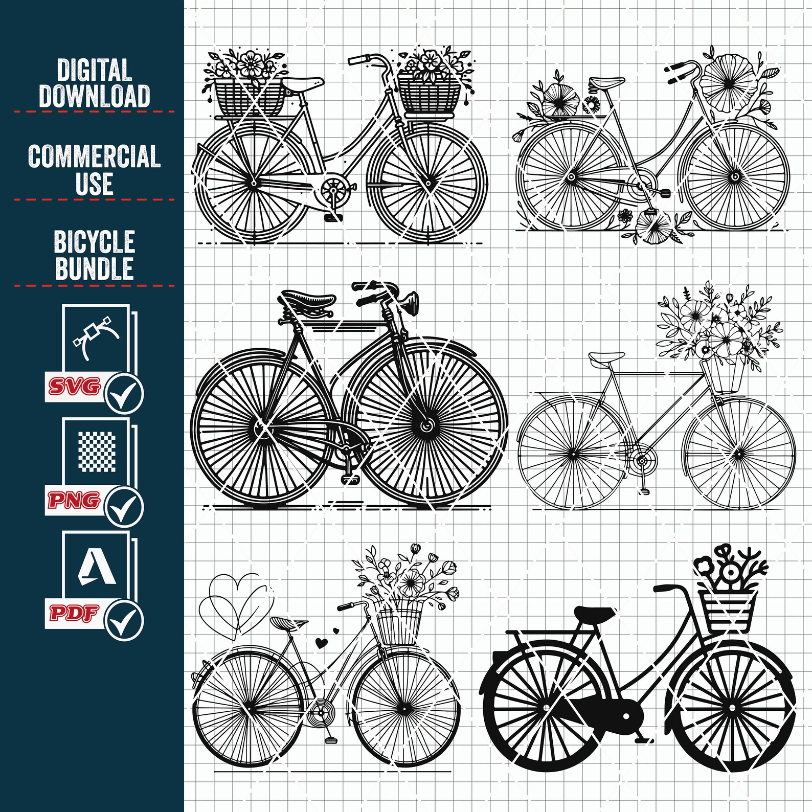BICYCLE SVG, Floral Bicycle Png, Bike Svg, Bike Clipart, Mountain Bike ...