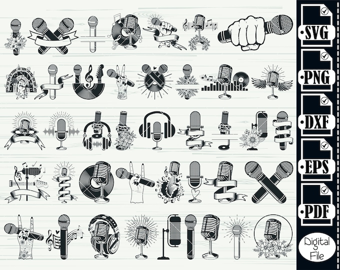 Microphone SVG Bundle, Microphone Clipart, 15 Microphone Icon Cut Files ...