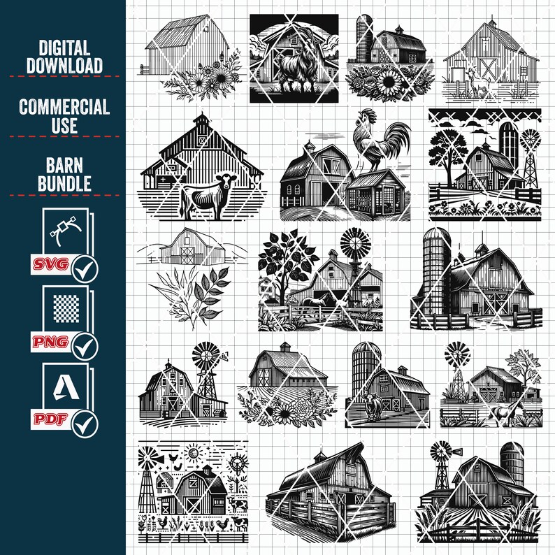 Floral Barn SVG Mega Bundle, Farmhouse Vector Cut Files (digital ...