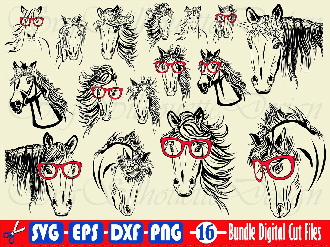 Horse 11 Svg, Horse With Bandana Svg, Horse Glasses, Cricut, Farm ...