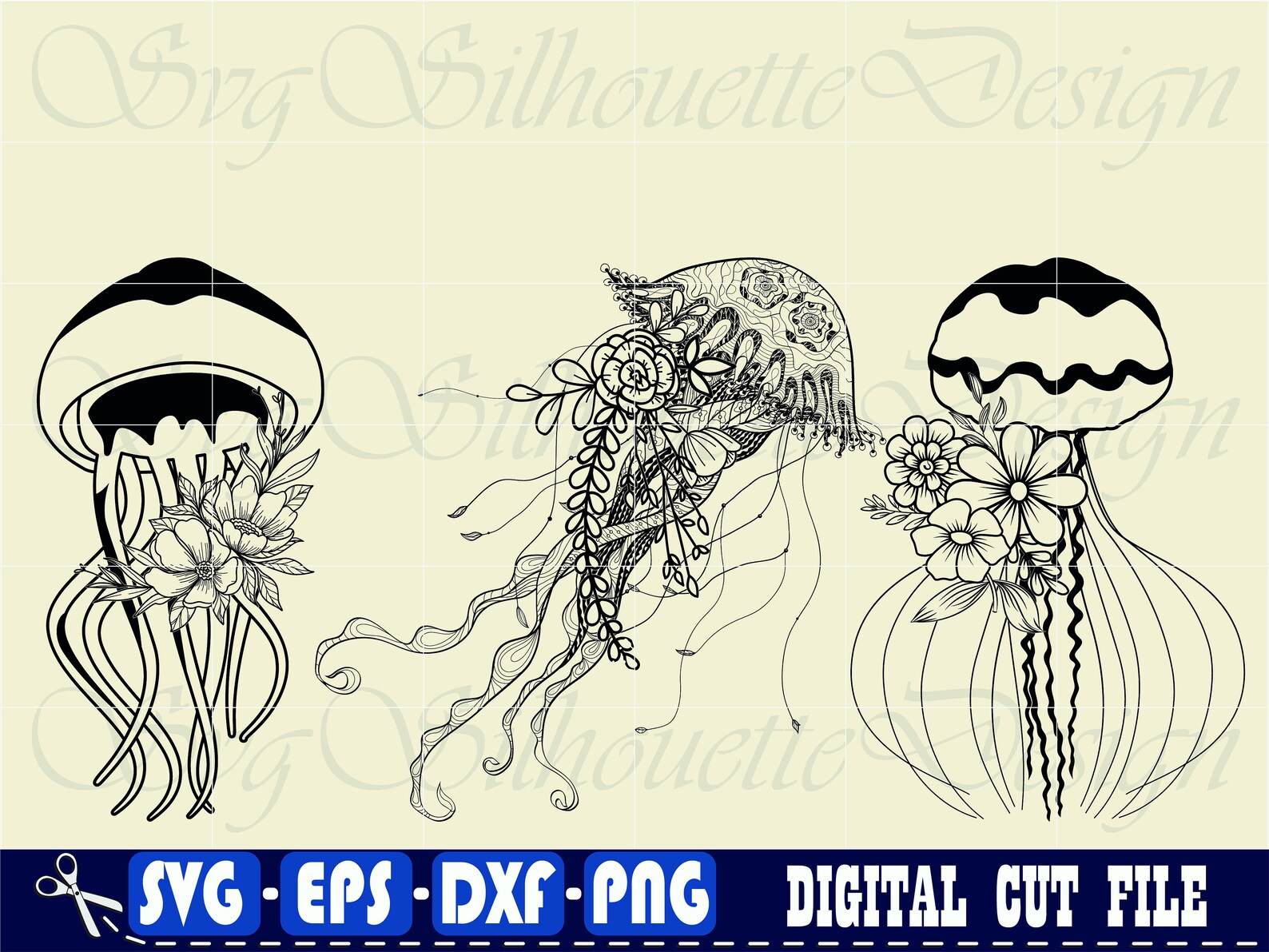 Floral Jellyfish SVG File Jellyfish Clipart Ocean Animals - Etsy