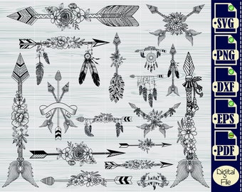 Arrow Flower SVG, Arrows and Feather, Arrow and Flowers Cut File ...