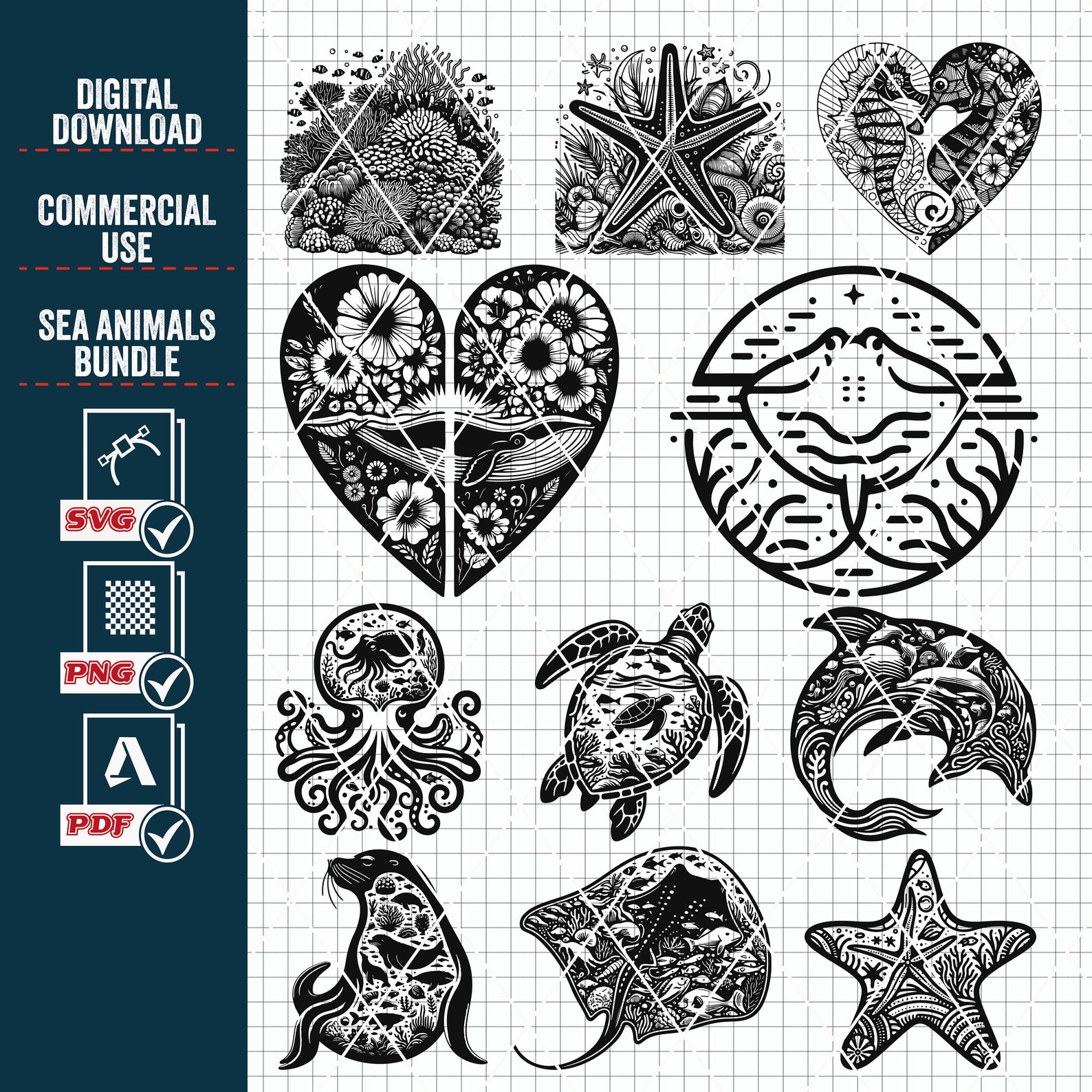 SEA ANIMALS SVG,1, Ocean Animals Svg, Ocean Creatures Svg, Svg Files ...