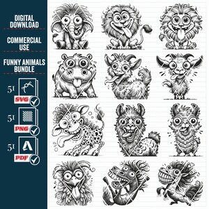 CRAZY FUNNY Animals SVG Png Mega Bundle, Funny Safari Animals Forset ...
