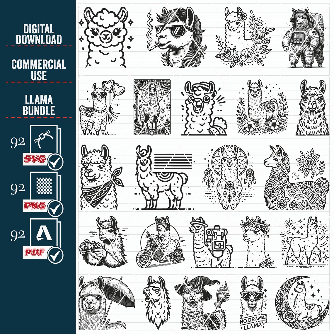 Llama SVG Mega Bundle, Clipart Silhouette (digital Download) - Etsy