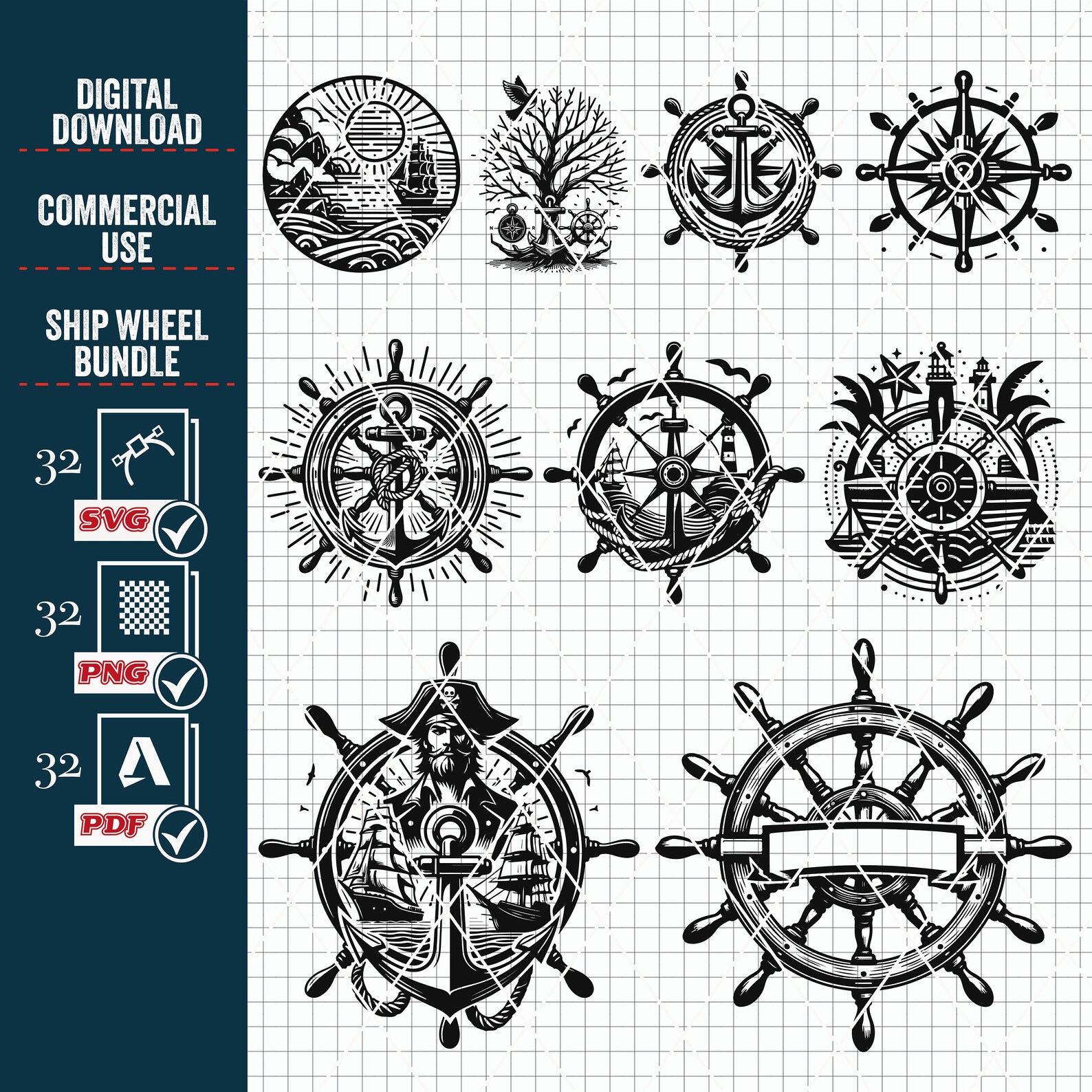Ship Wheel SVG Bundle, Floral & Nautical Designs (digital Files) - Etsy