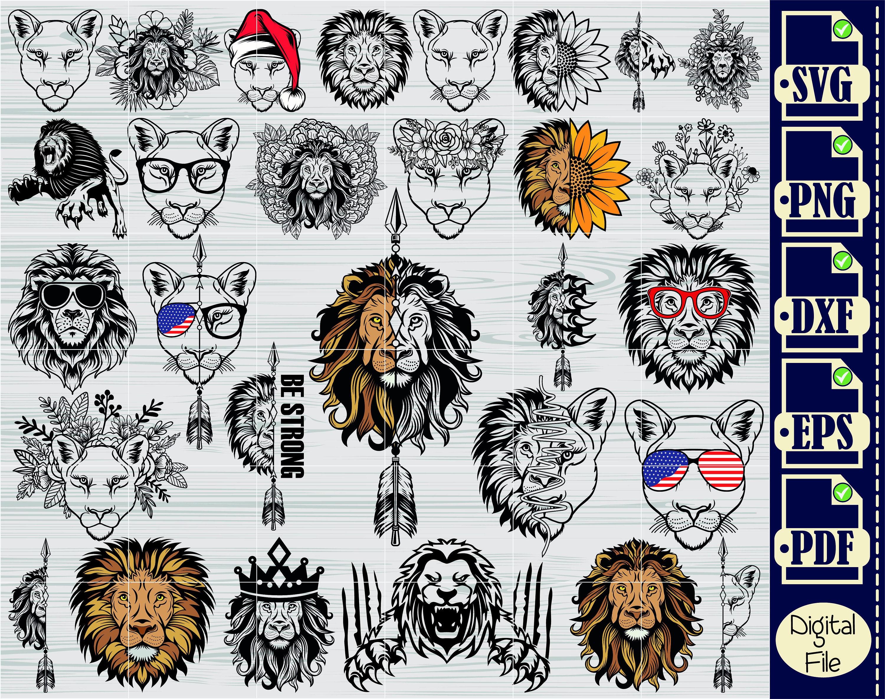 Lion Face SVG1 Half Lion Face Svg Floral Lion King Lion - Etsy Australia