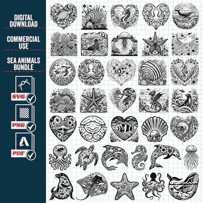Sea Animals SVG Bundle, Ocean Creatures Clipart (digital Download) - Etsy