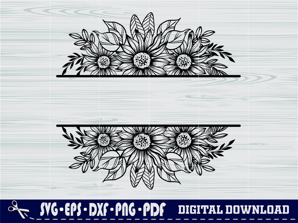 Split Sunflower SVG Monogram SVG Half Sunflower Clipart - Etsy
