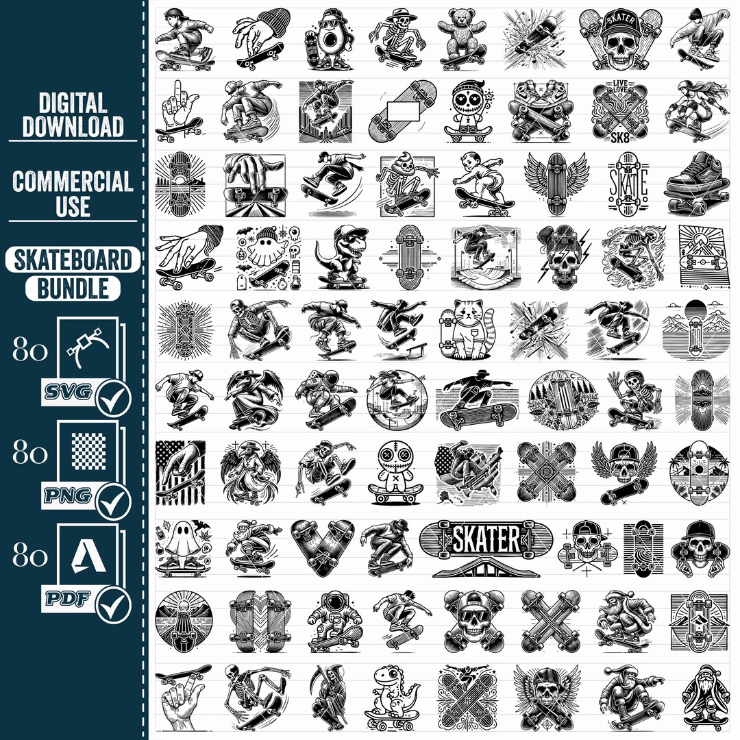 Skateboard Vector Art, Skateboarding Clip Art Bundle (digital Download ...