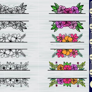 Split Floral Frame SVG,#1, Floral Border SVG, Flower Monogram, Wedding ...