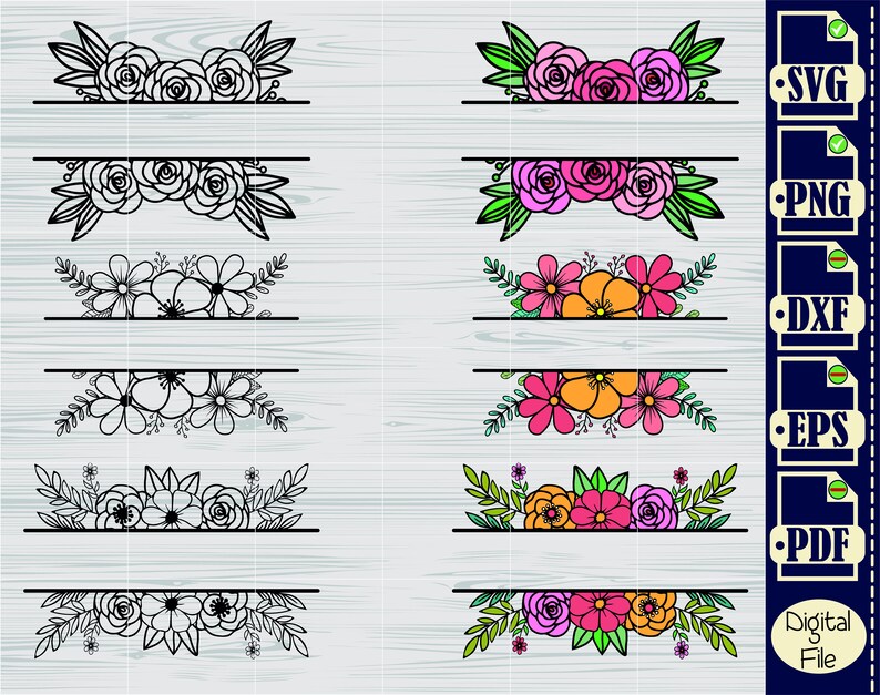 Split Floral Frame SVG1 Floral Border SVG Flower Monogram - Etsy