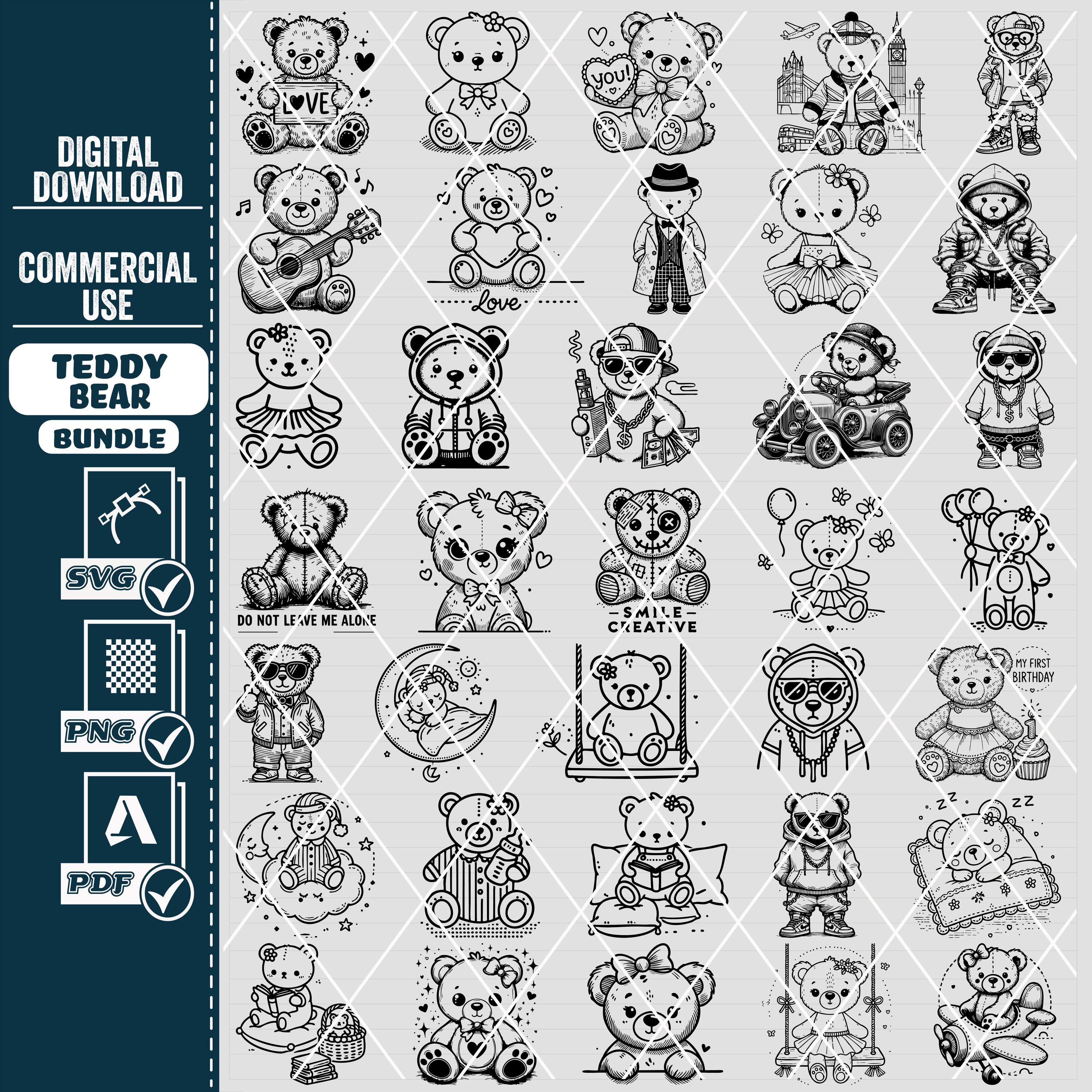 Teddy Bear Outline SVG Bundle, Bear Clipart (digital Download) - Etsy