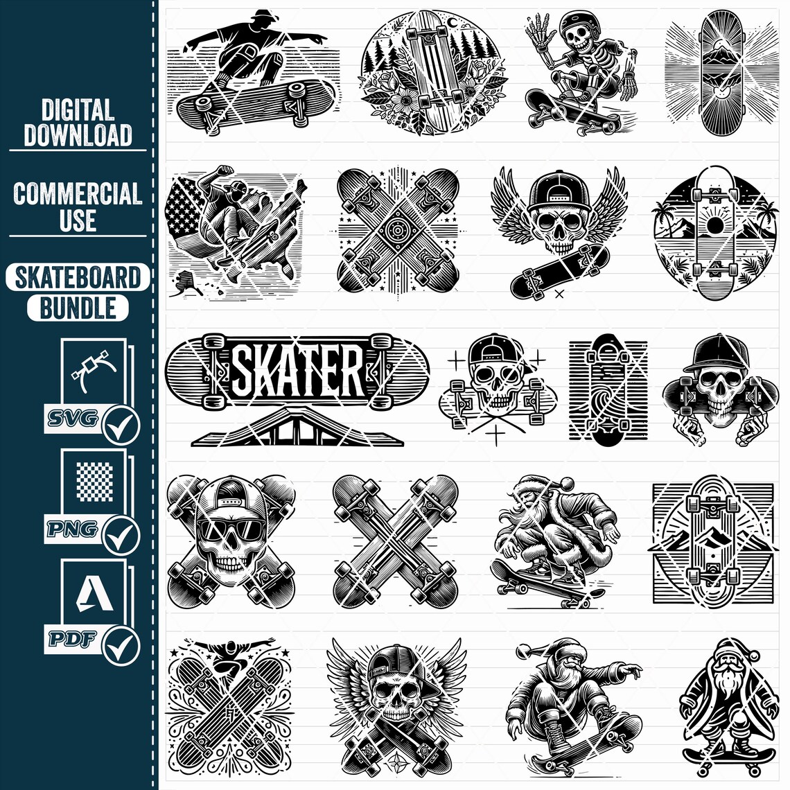 Skateboard Vector Art, Skateboarding Clip Art Bundle (digital Download ...