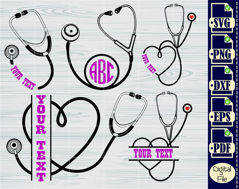 Stethoscope SVG 3 Stethoscope Split Monogram SVG Bundle - Etsy