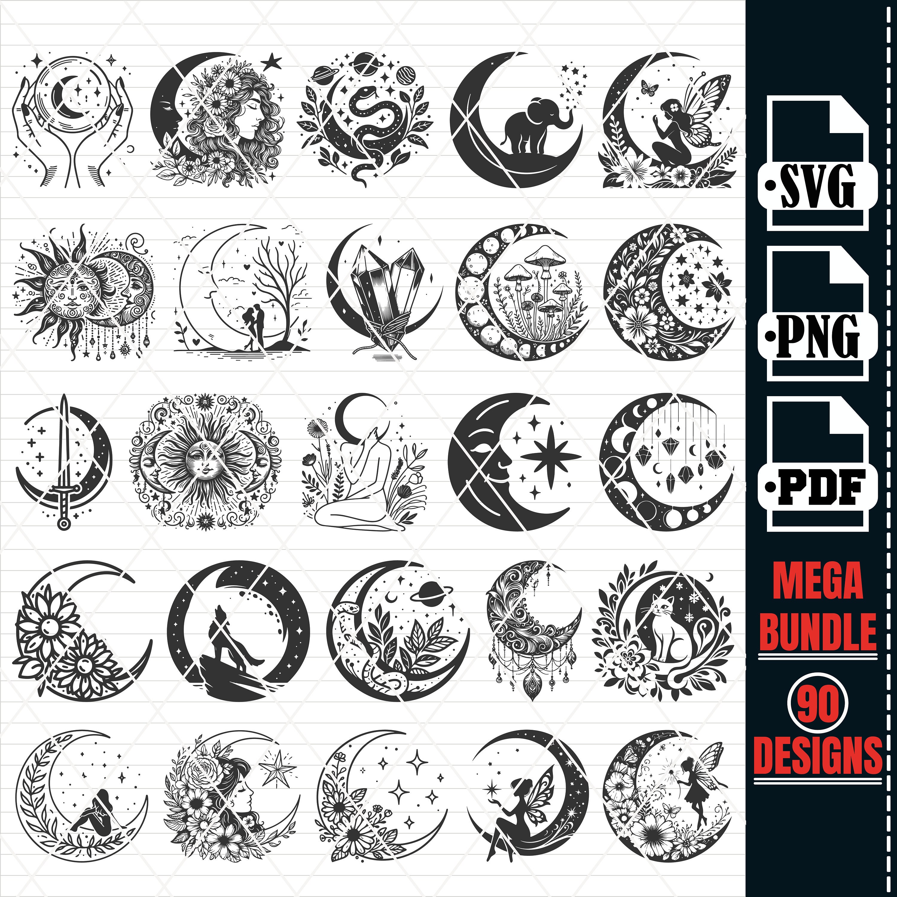 Moon SVG Mega Bundle, Celestial Clipart (90 Designs) - Etsy