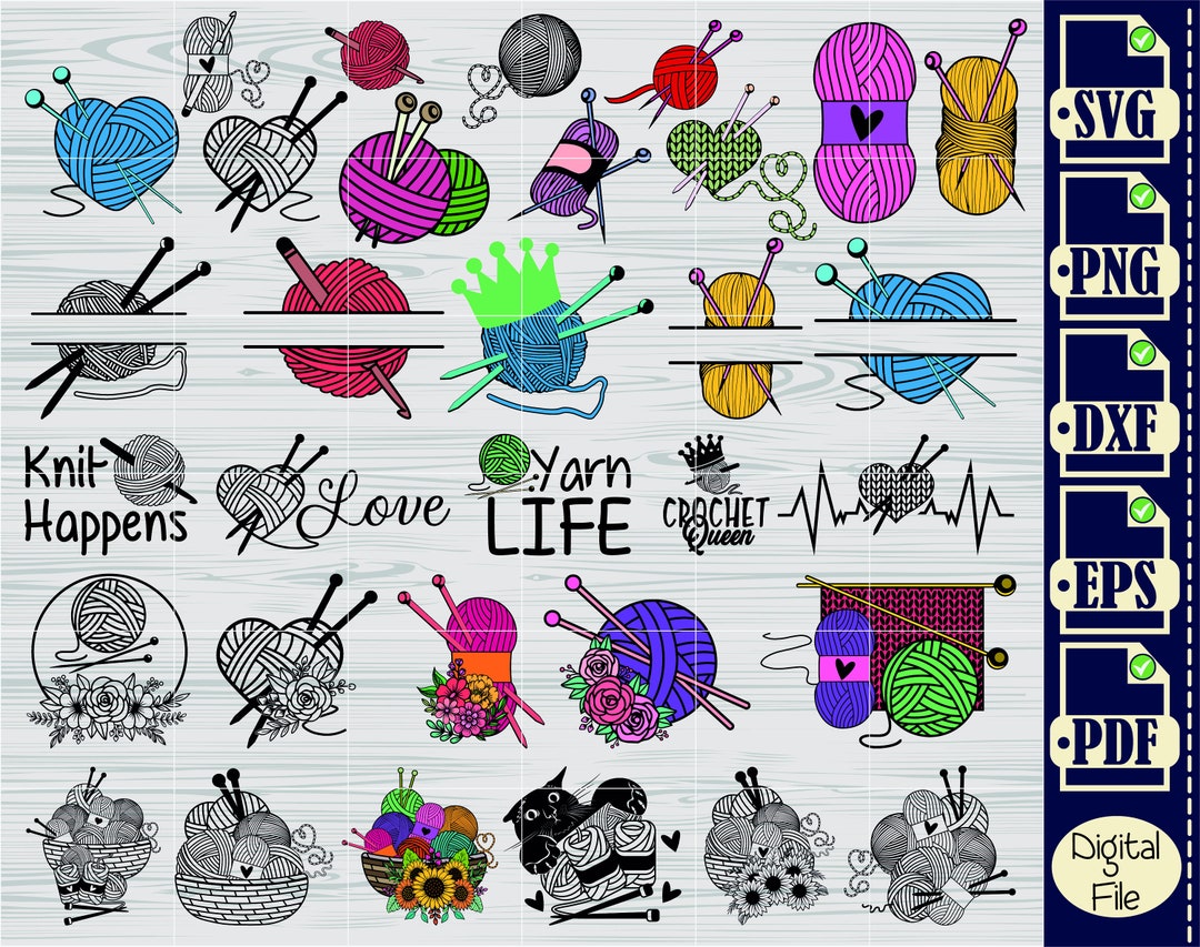 Knitting Bundle SVG,#1, Crochet Svg, Knit Svg, Knitting Monogram Svg ...
