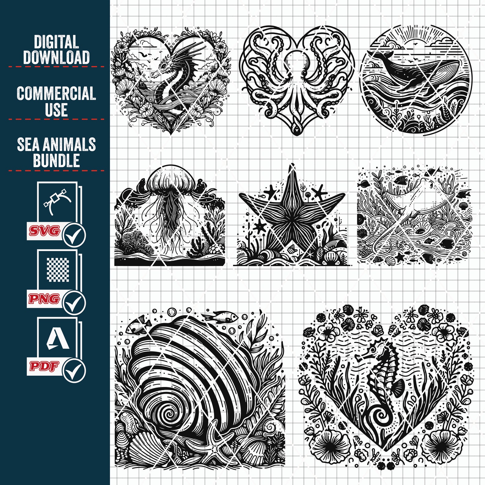 SEA ANIMALS SVG,1, Ocean Animals Svg, Ocean Creatures Svg, Svg Files ...