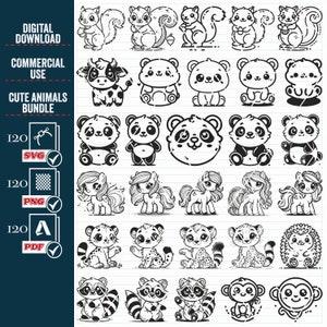 CUTE FLUFFY ANIMAL Doodle Svg Png Mega Bundle, Cute Woodland Animals ...