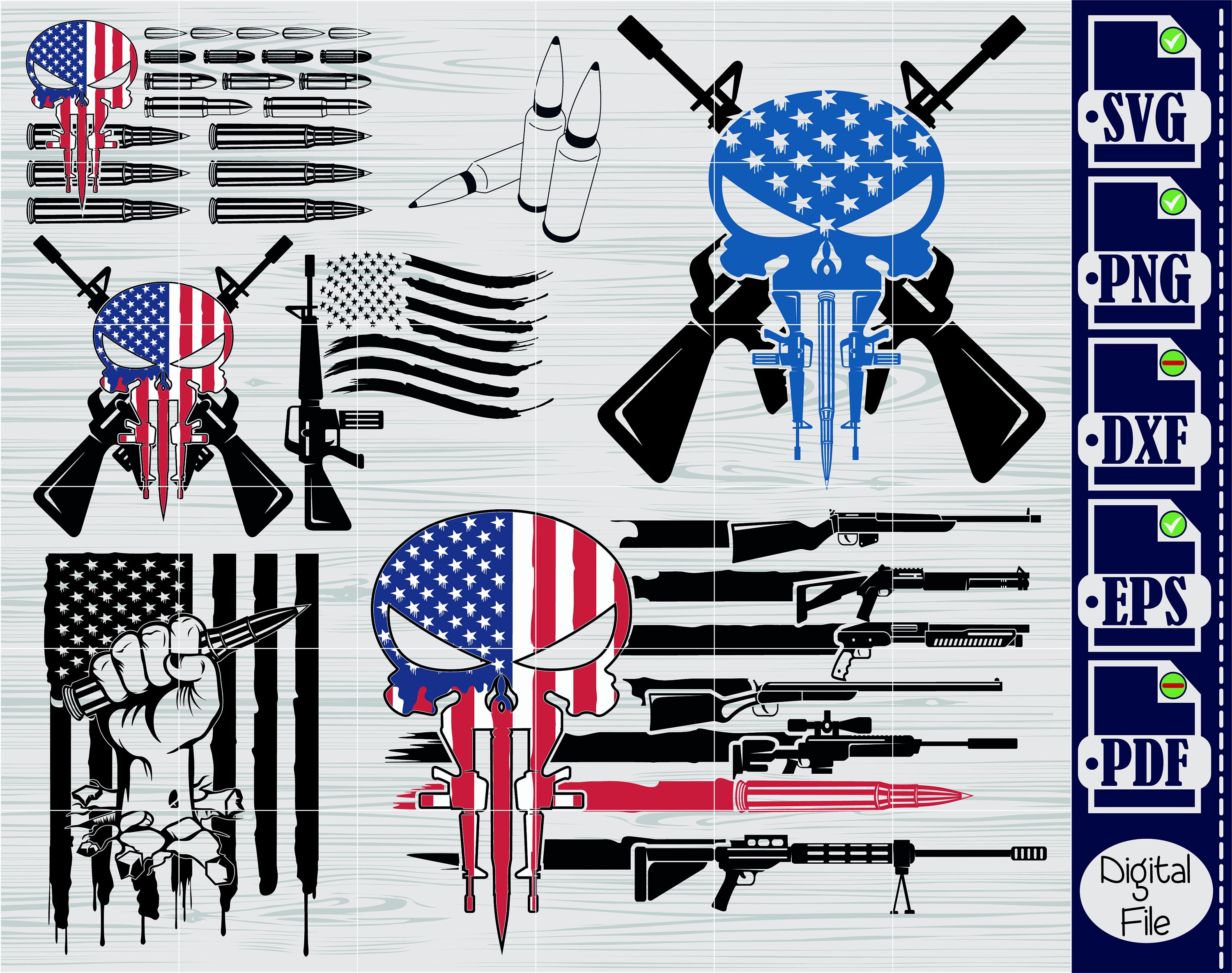 Bullet SVG Clipart, Lips, Flag, Shotgun, Cricut Files (digital Download ...
