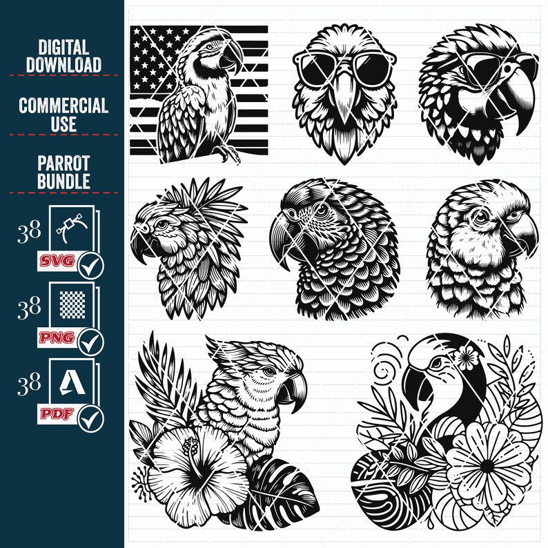 Parrot SVG Bundle, Tropical Flowers, Leaves Cut Files (digital Download ...