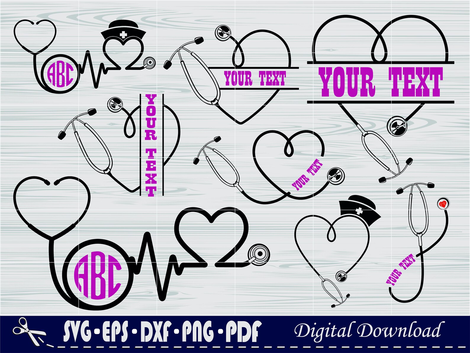 Stethoscope SVG 3 Stethoscope Split Monogram SVG Bundle - Etsy