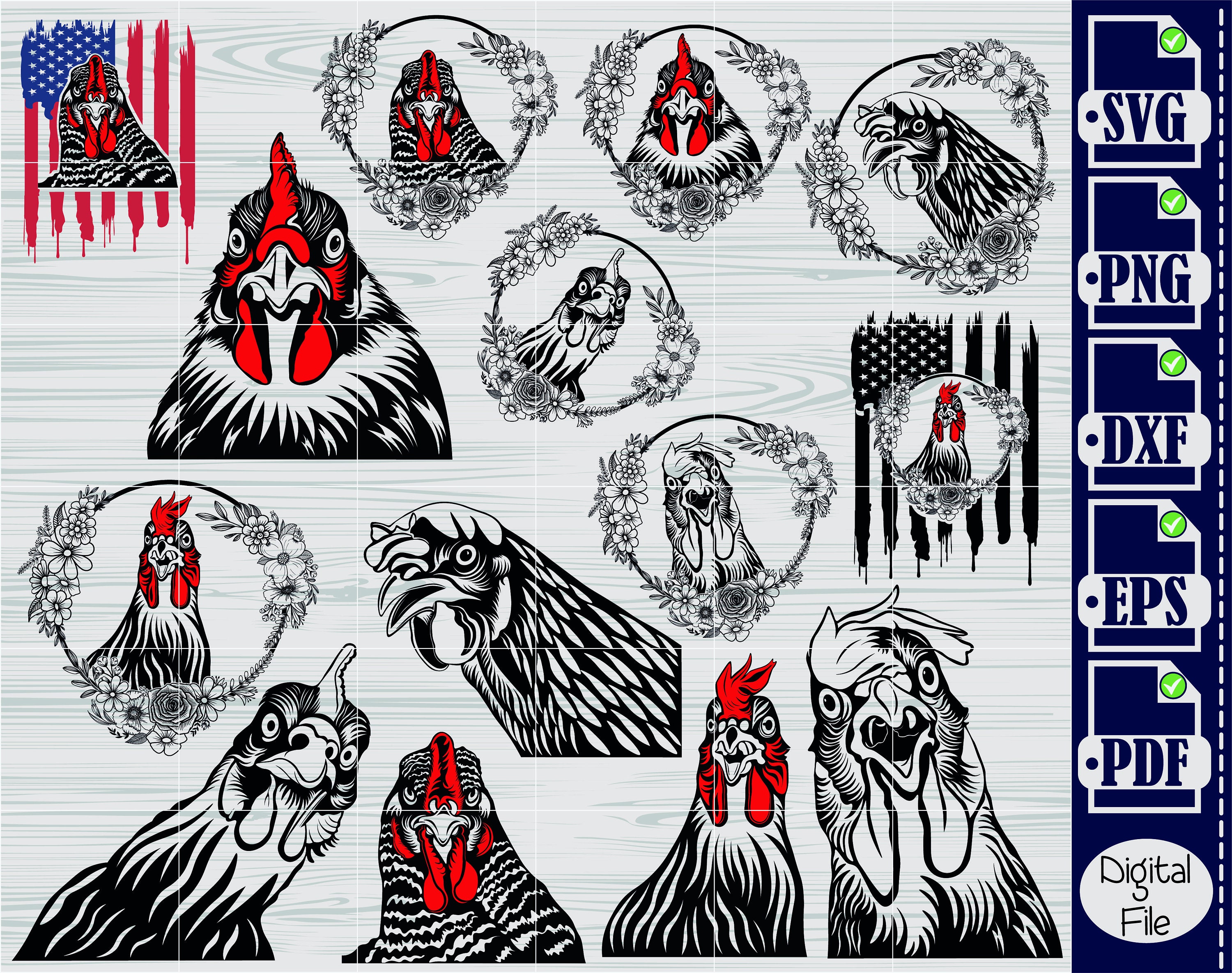 Chicken Svg Files 5 for Cricut Cute Rooster Clipart Farm - Etsy