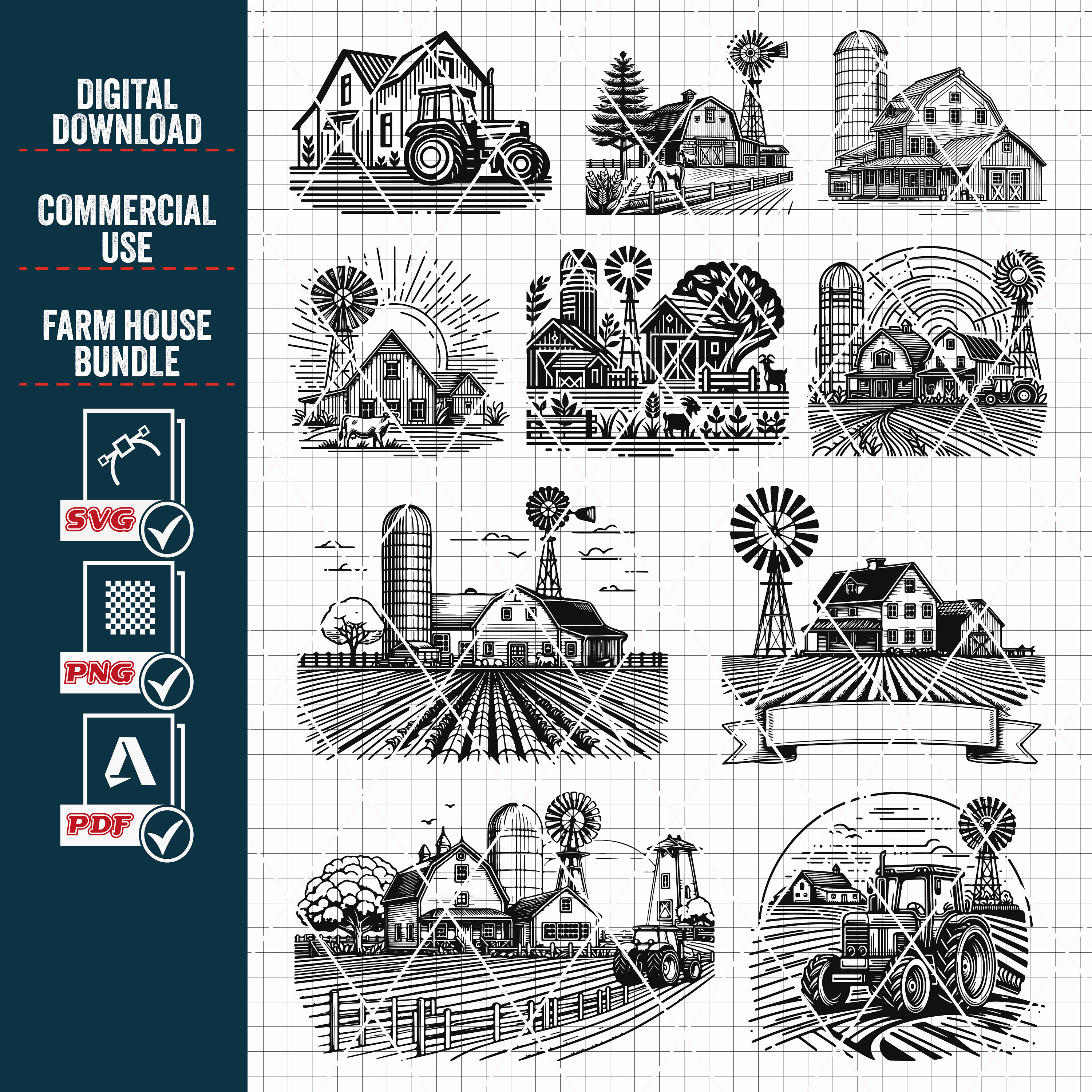 Farmhouse Scene SVG Bundle, Farm Animals Clipart (digital File) - Etsy