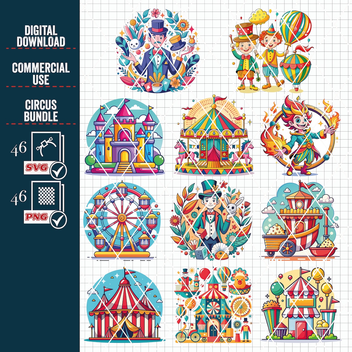 Circus Carnival Clipart Bundle, SVG PNG Cut Files - Etsy