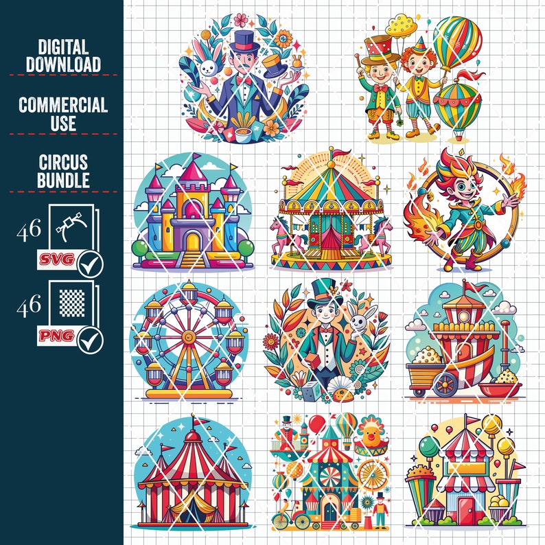 Circus Carnival Clipart Bundle, SVG PNG Cut Files - Etsy