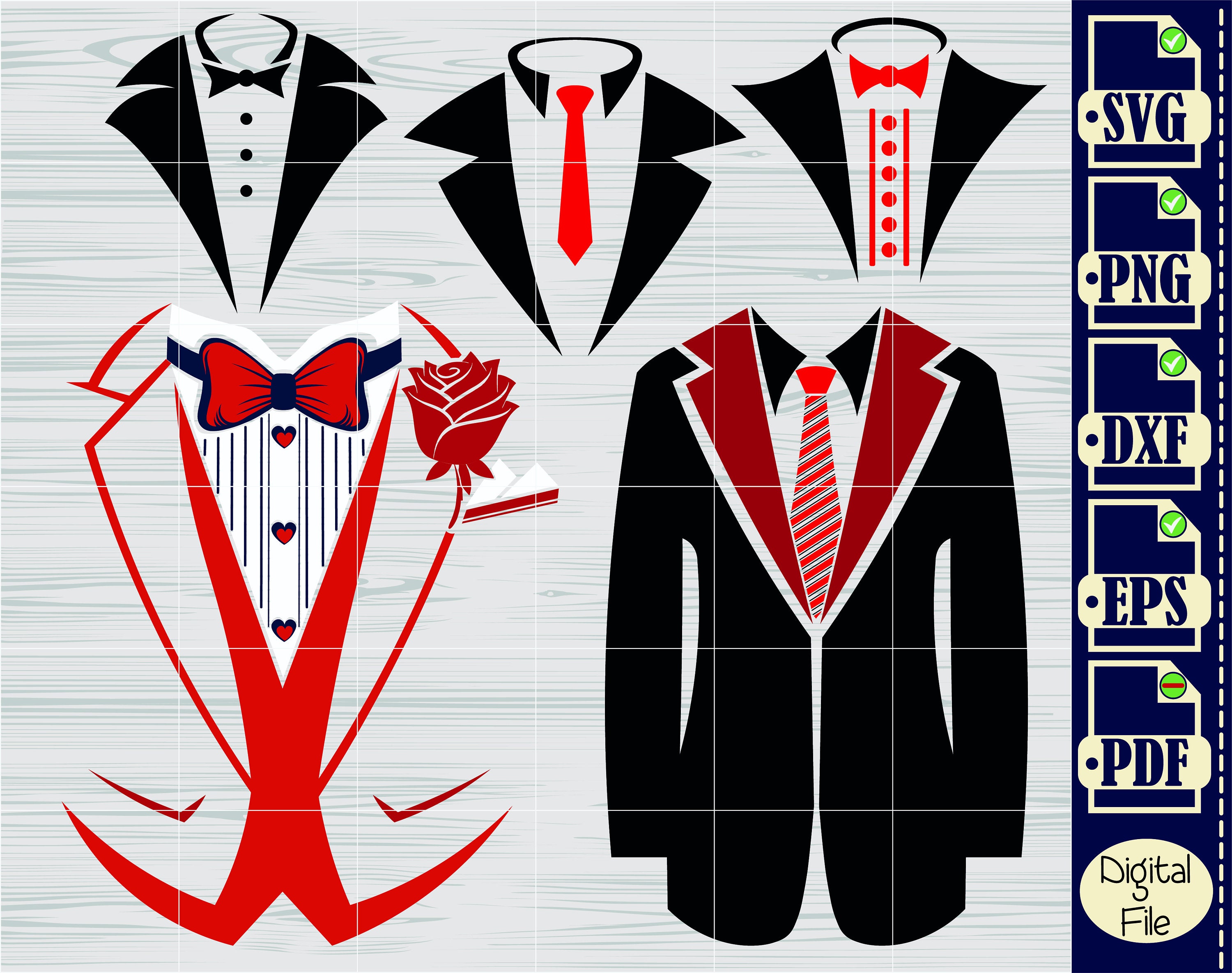 Tuxedo SVG Bundle, Suit Clipart, Wedding Vector (digital File) - Etsy