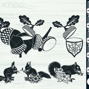 Acorn Squirrel Svg File,1, Floral Squirrel Svg, Acorns and Leaves, Oak ...