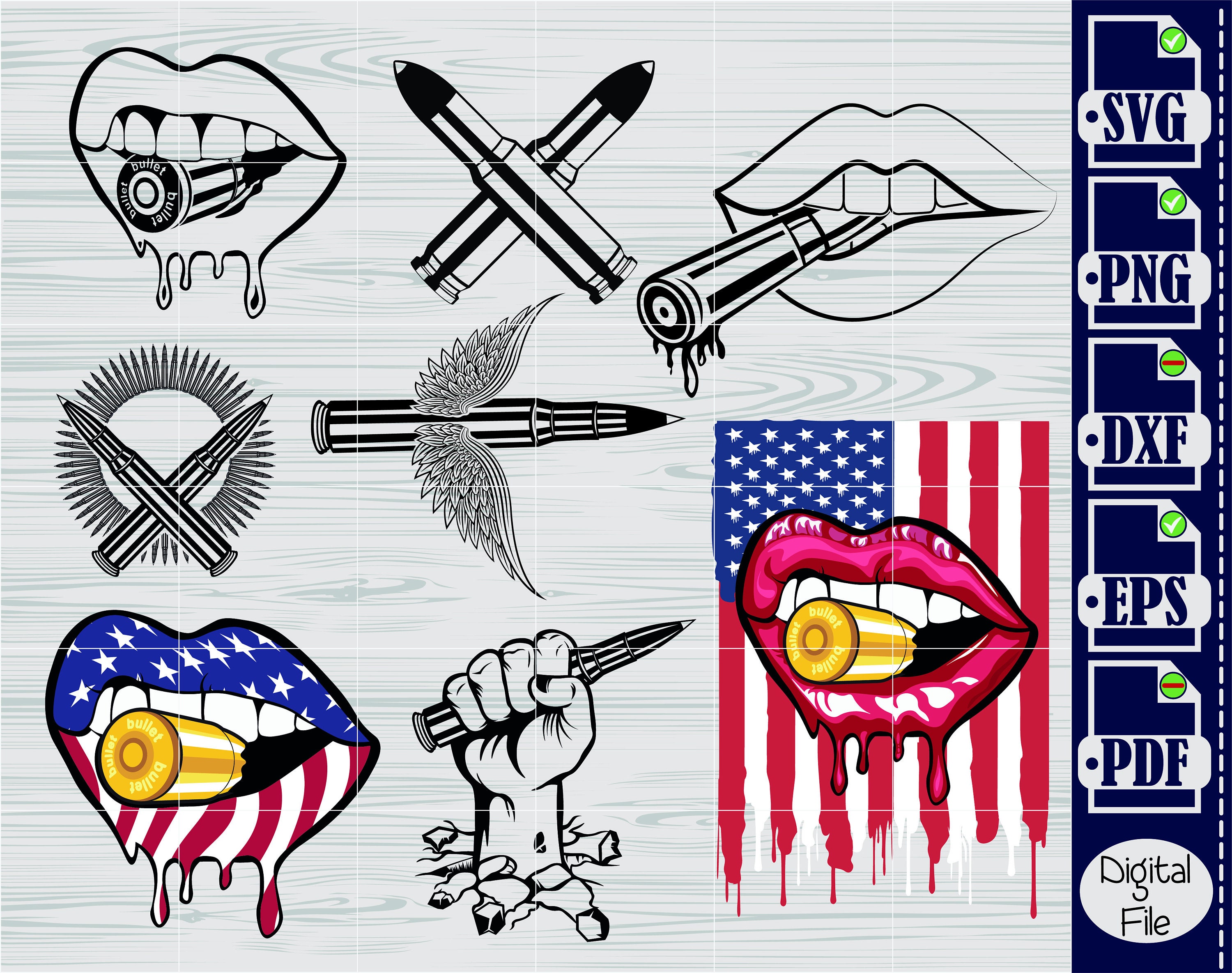 Bullet SVG Lips With Bullet Svg Flag Bullet Svg Shot Gun - Etsy UK