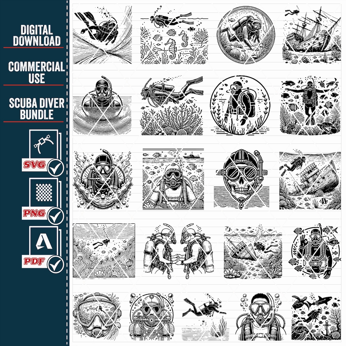 Scuba Diving SVG Bundle, Underwater Scene Vector (digital Download) - Etsy