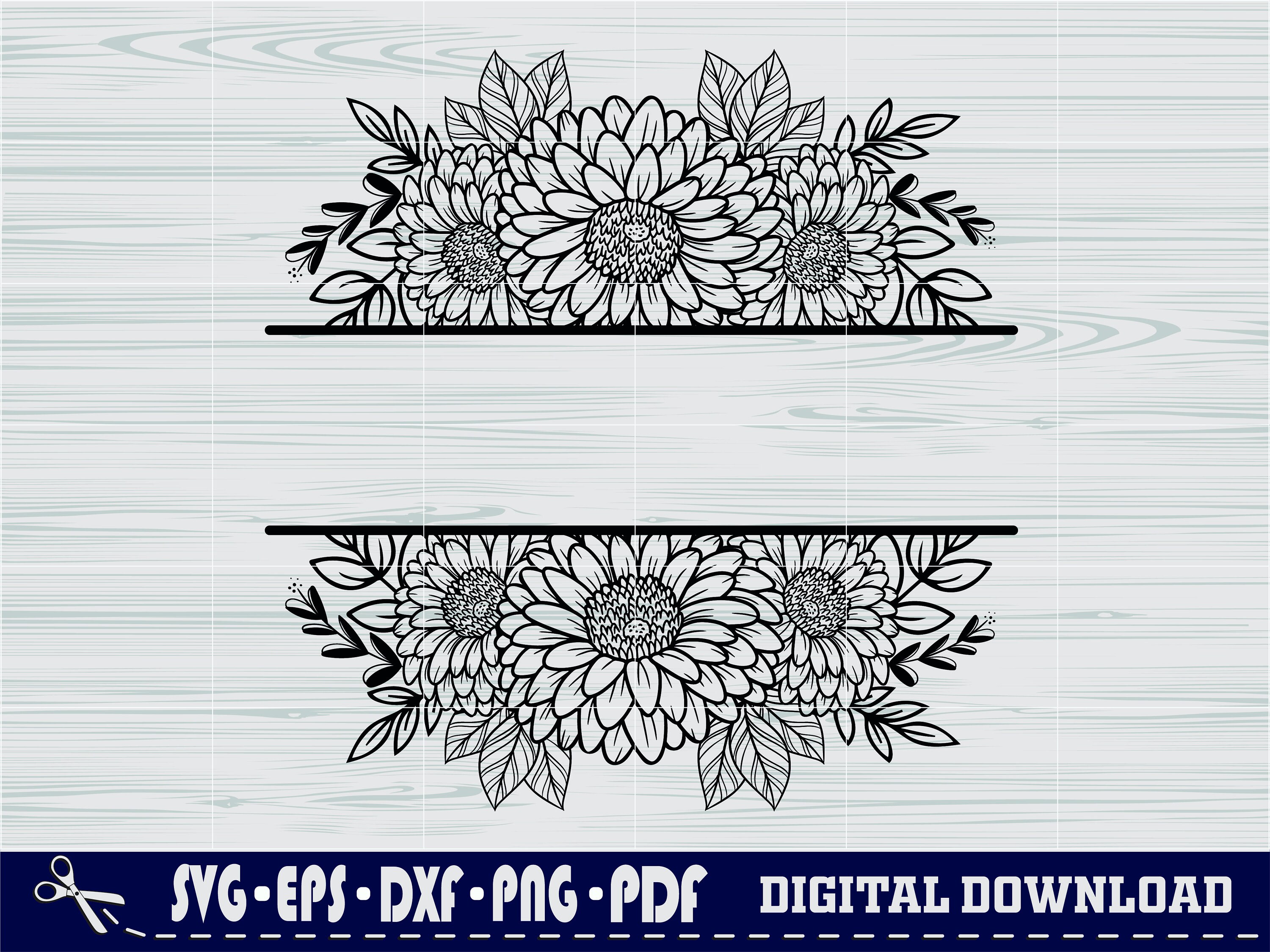 Split Sunflower SVG Monogram SVG Half Sunflower Clipart - Etsy