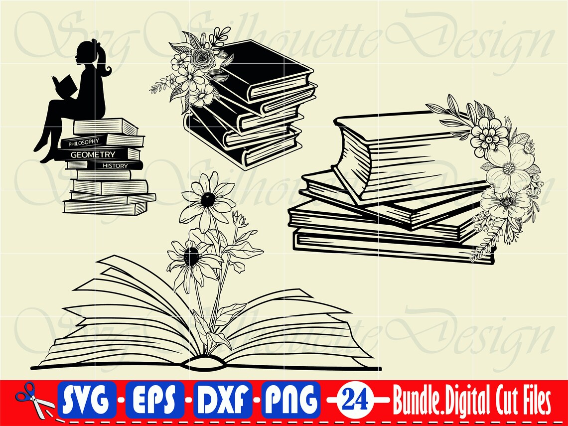 Books Svg 1 Floral Book SVG Reading SVG Girl With Book - Etsy