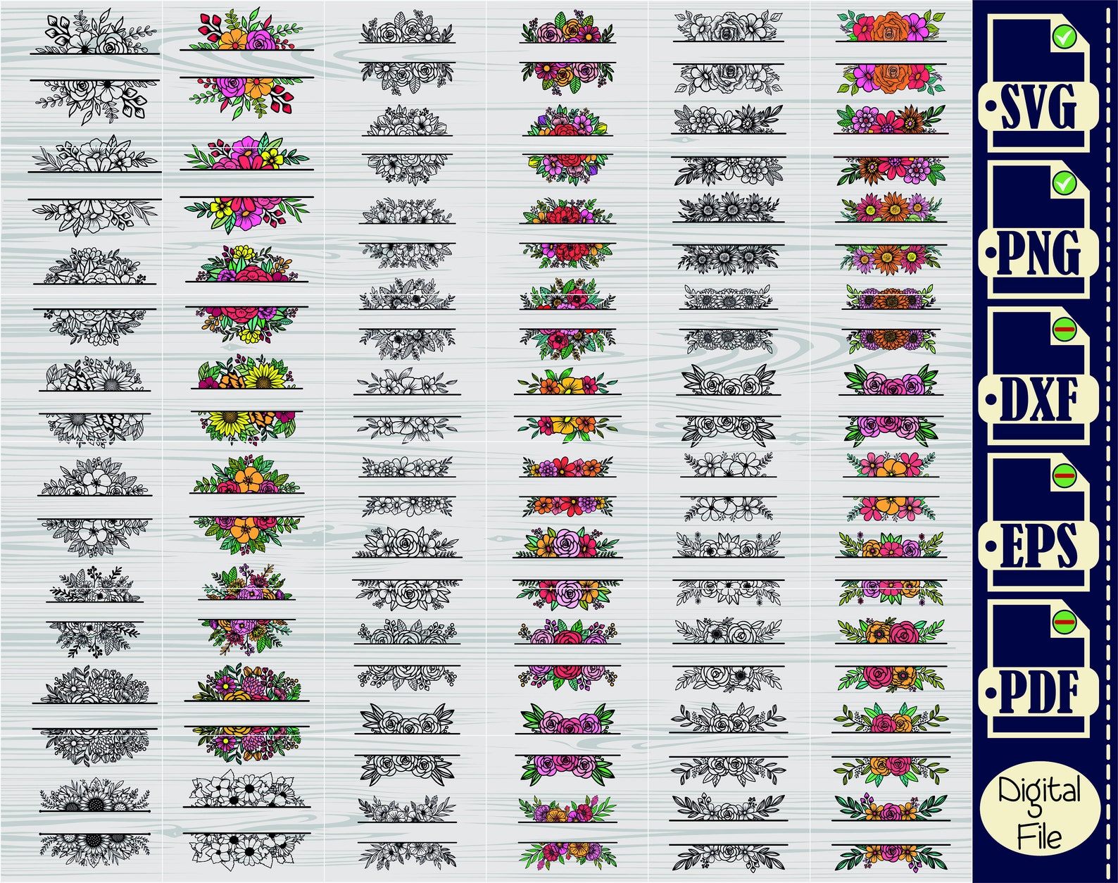 Split Floral Frame SVG1 Floral Border SVG Flower Monogram - Etsy