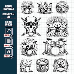 DRUMS SVG PNG Big Bundle, Drum Monogram, Music Clipart, Rock Svg File ...
