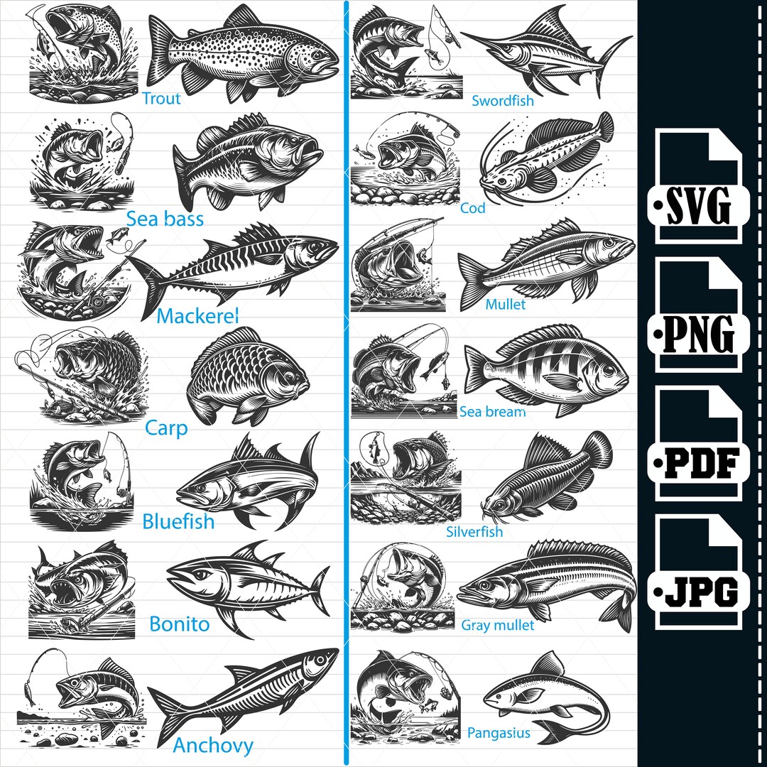 Fish Svg Bundle, Fishing SVG, Bass Fishing Svg, Fish Png, Fish Clipart ...