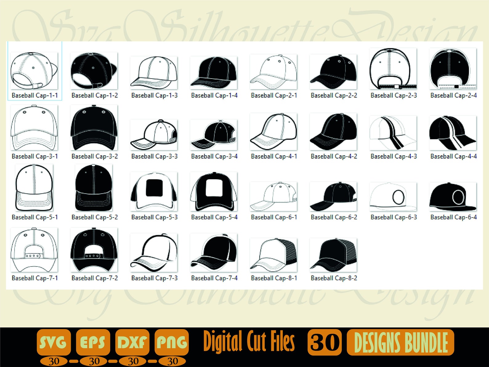Baseball Cap SVG Bundle Baseball Cap SVG Clipart Cut Files | Etsy