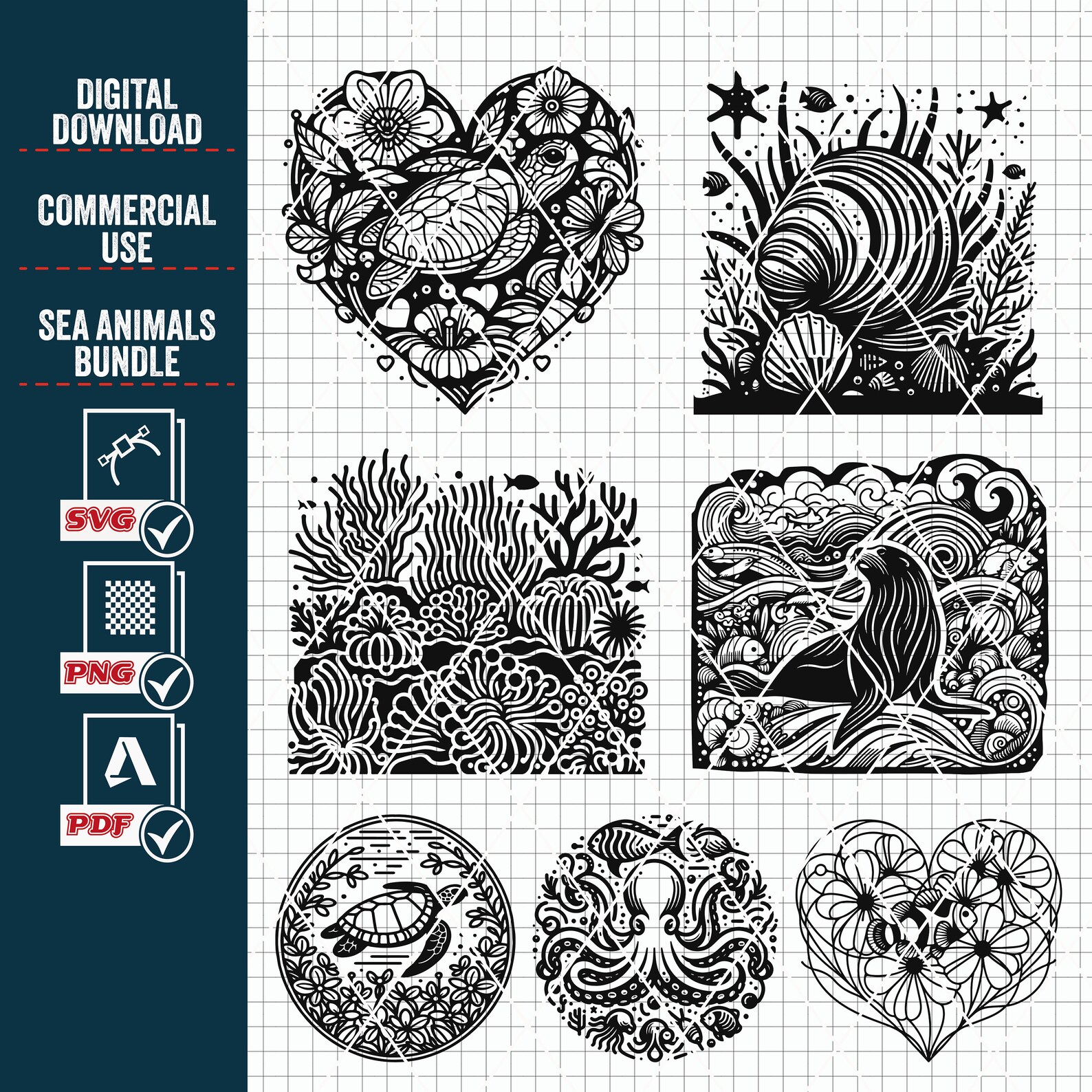 SEA ANIMALS SVG,1, Ocean Animals Svg, Ocean Creatures Svg, Svg Files ...