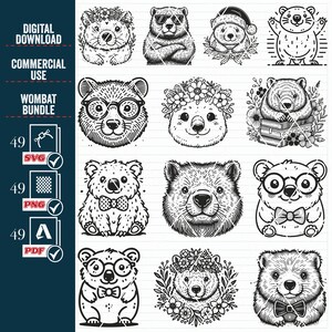 WOMBAT SVG PNG Big Bundle, Wombat Cut File, Animal Face Svg Cut File ...