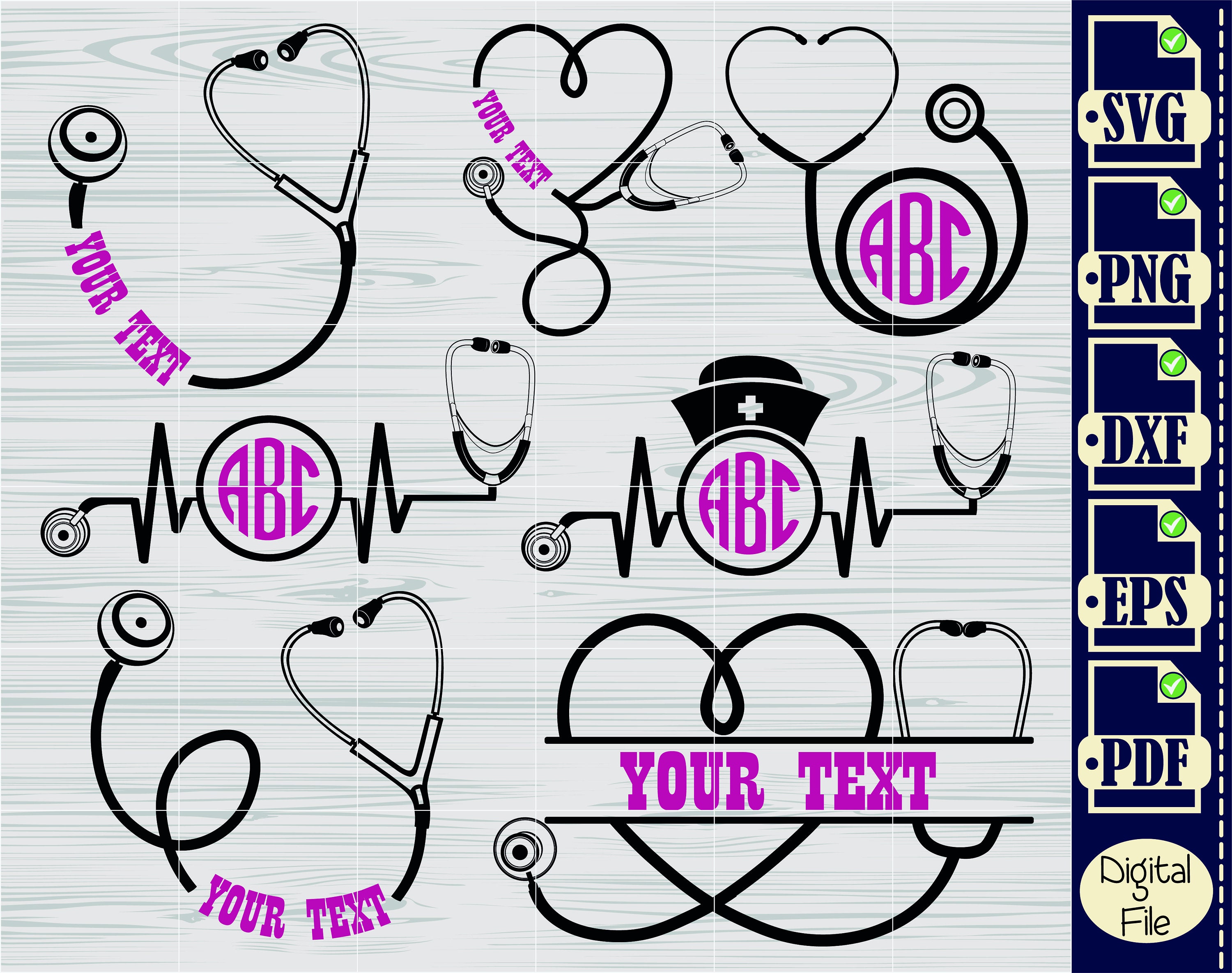 Stethoscope SVG 3 Stethoscope Split Monogram SVG Bundle - Etsy