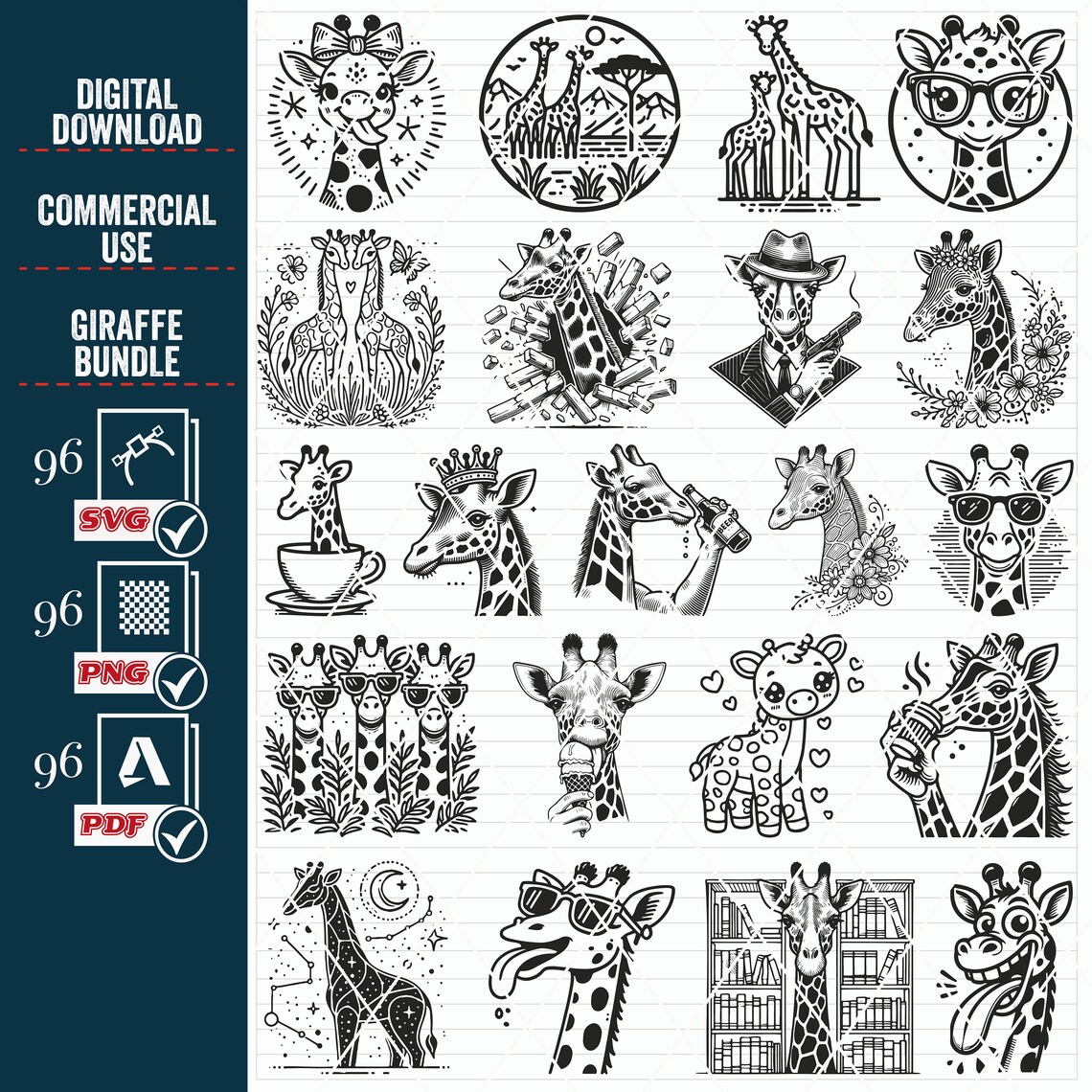 Giraffe SVG Mega Bundle, Safari Animals Clipart (96 Files) - Etsy