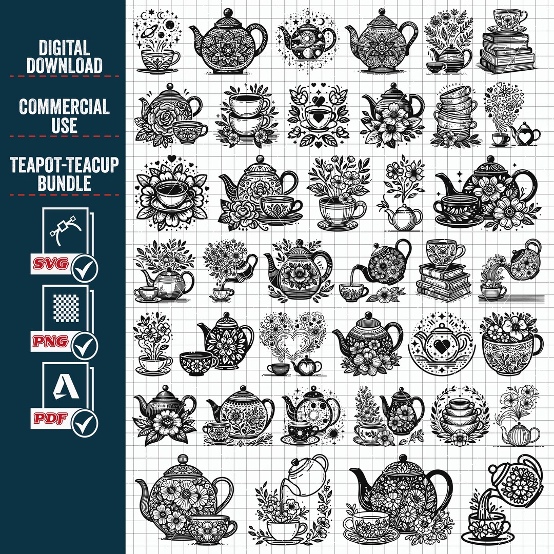 TEAPOT SVG, TEACUP Svg, Tea Pot Flowers Svg, Tea Cup Flowers, Tea Svg ...