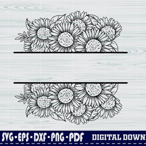 Split Sunflower SVG, Monogram SVG, Half Sunflower Clipart, Split Flower ...