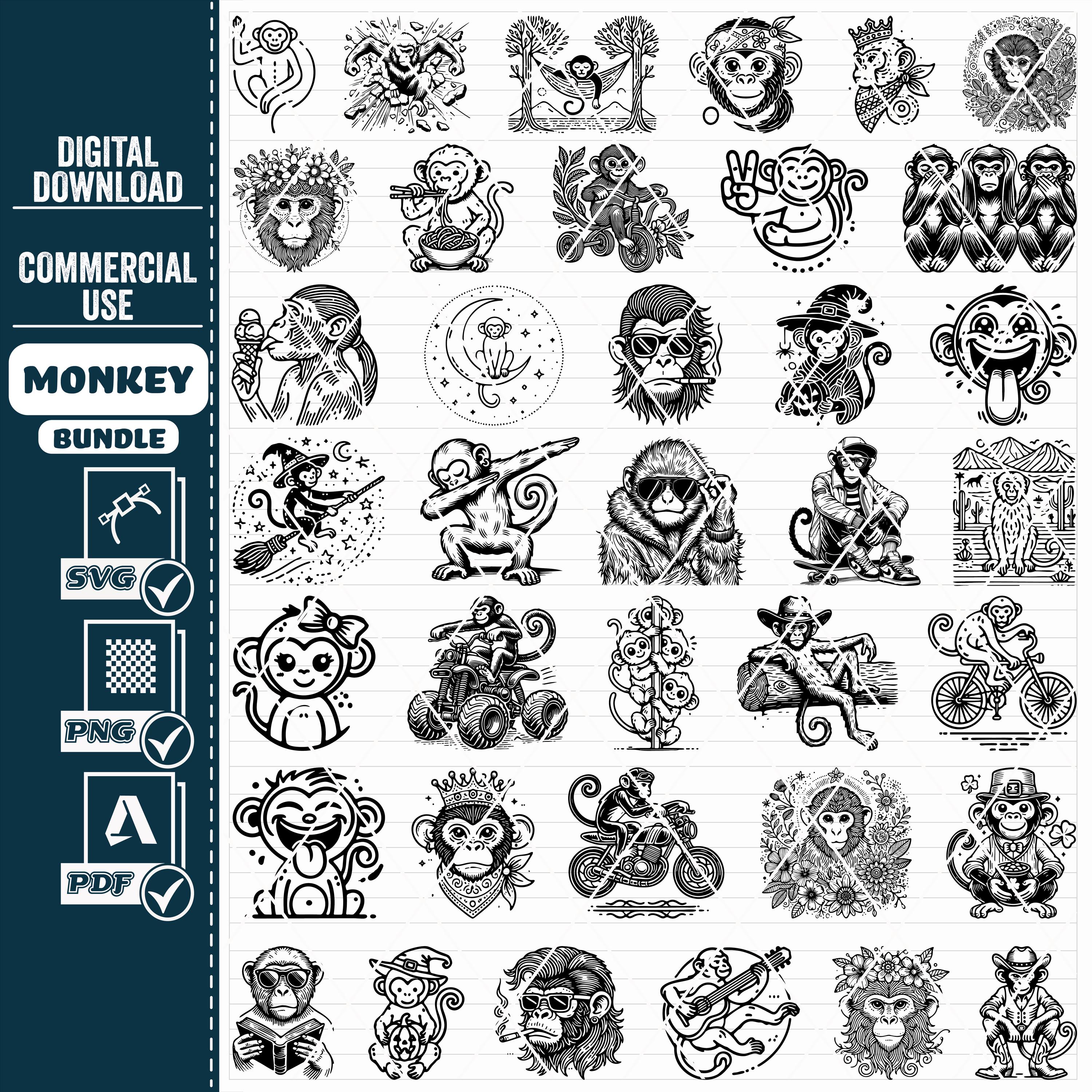 Funny Monkey Vector Art, Logo Clipart, Decal Icons (SVG, PNG, PDF) - Etsy
